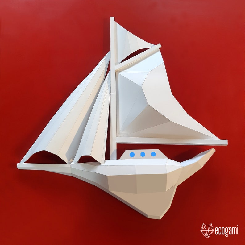 Sailboat Papercraft PDF, DIY Marine Wall Decor, Low Poly 3D Printable ...