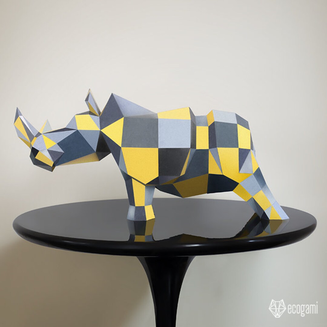 Rhino Paper Sculpture, Printable Papercraft Puzzle, 3D Papercraft Pdf ...