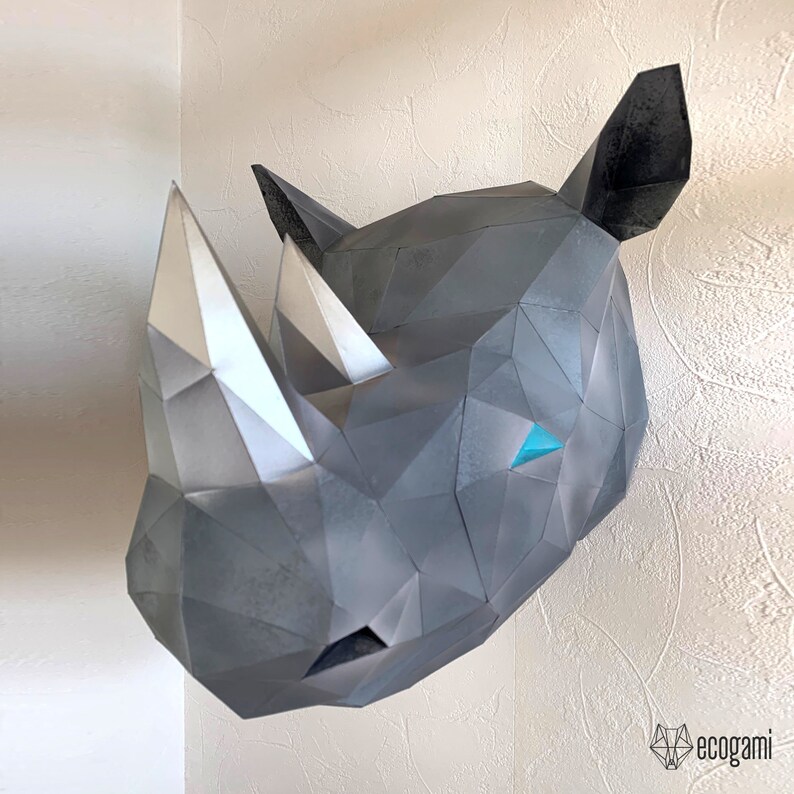 Rhinoceros Head Papercraft Sculpture, Printable 3D Puzzle, Papercraft ...