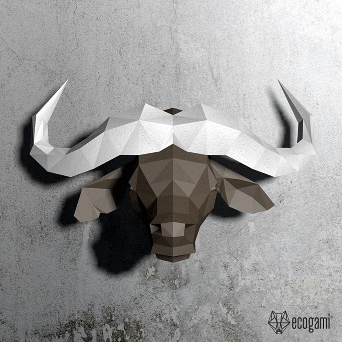 Buffalo Papercraft PDF, DIY Animal Head Wall Trophy, Low Poly 3D ...