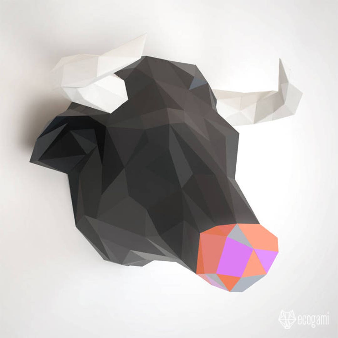 Bull Head Papercraft Sculpture, Printable 3D Puzzle, Papercraft Pdf ...