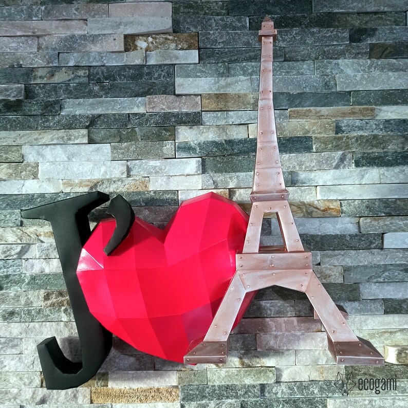 I Love Paris Papercraft Sculpture Printable 3D Puzzle | Etsy