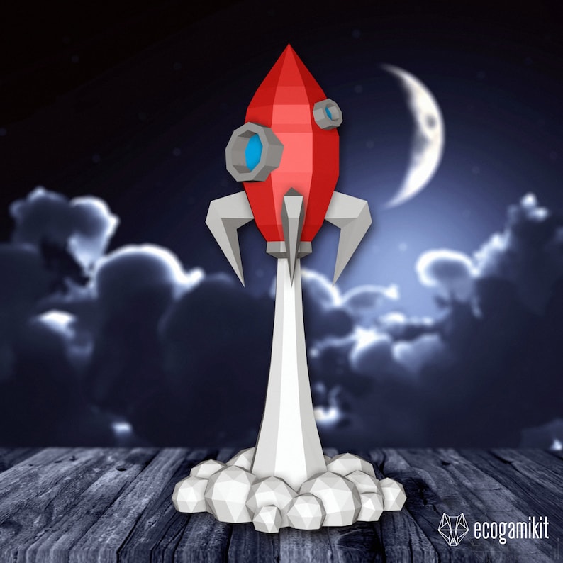 Rocket Papercraft Kit, DIY Space Sculpture, Low Poly 3D Puzzle Craft ...