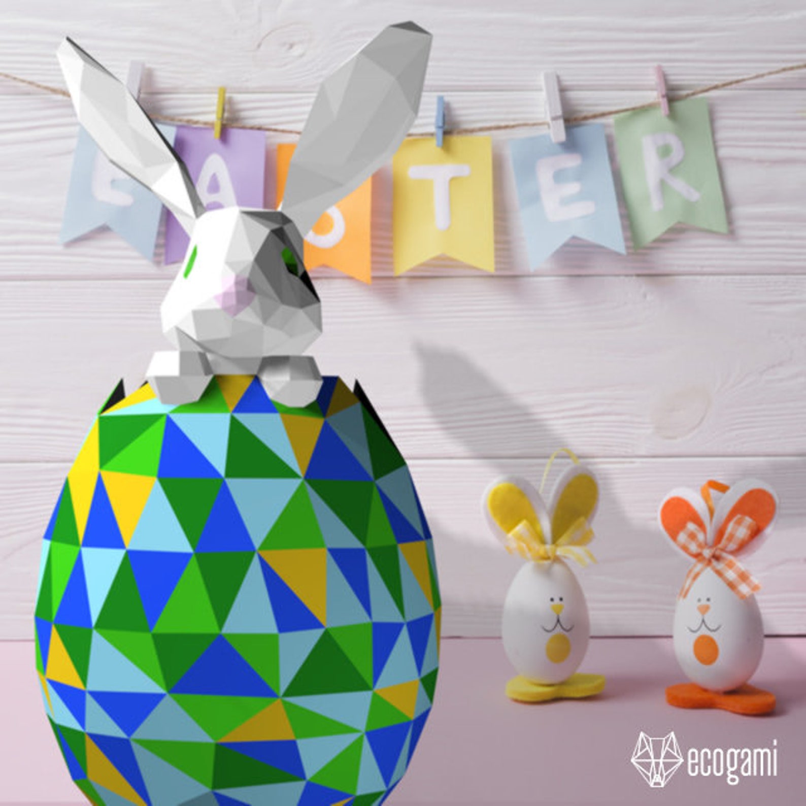 Easter Rabbit Egg Papercraft Sculpture, Printable 3D Puzzle, Papercraft ...