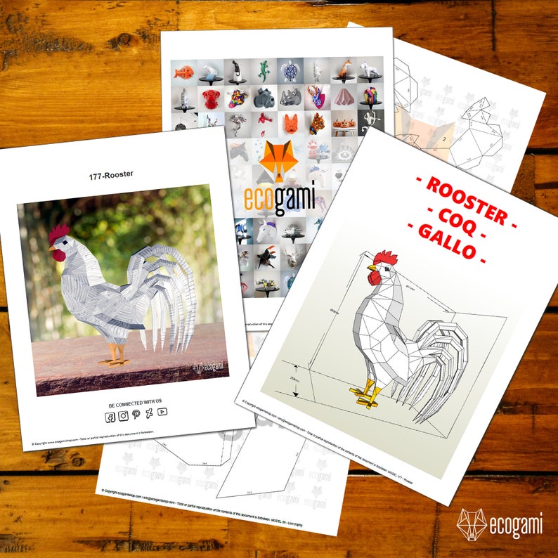 Rooster Papercraft Sculpture Printable 3D Puzzle Papercraft - Etsy