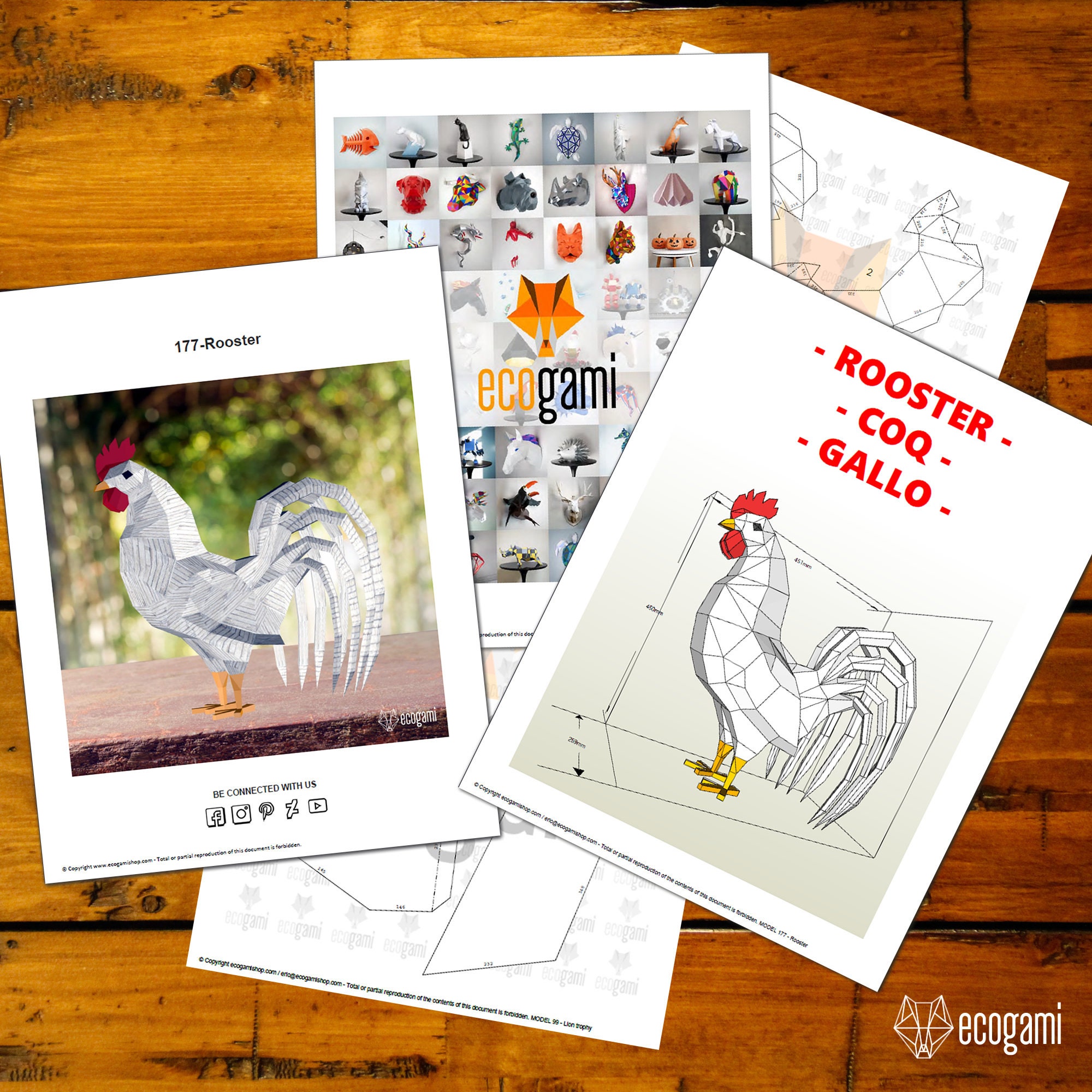 Rooster Papercraft Sculpture Printable 3D Puzzle Papercraft - Etsy