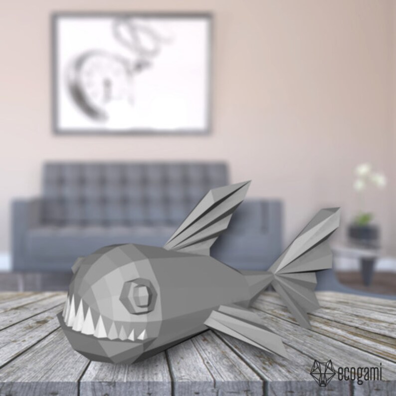 Piranha Fish Papercraft Sculpture, Printable 3D Puzzle, Papercraft Pdf ...