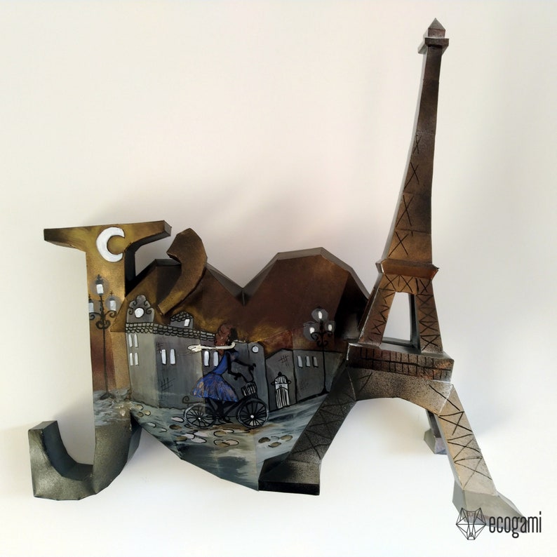 I Love Paris Papercraft Sculpture Printable 3D Puzzle | Etsy