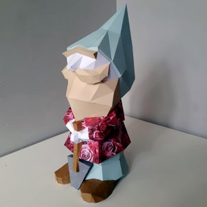 Garden Gnome Papercraft Template PDF, DIY 3D Paper Gnome Sculpture, Low ...