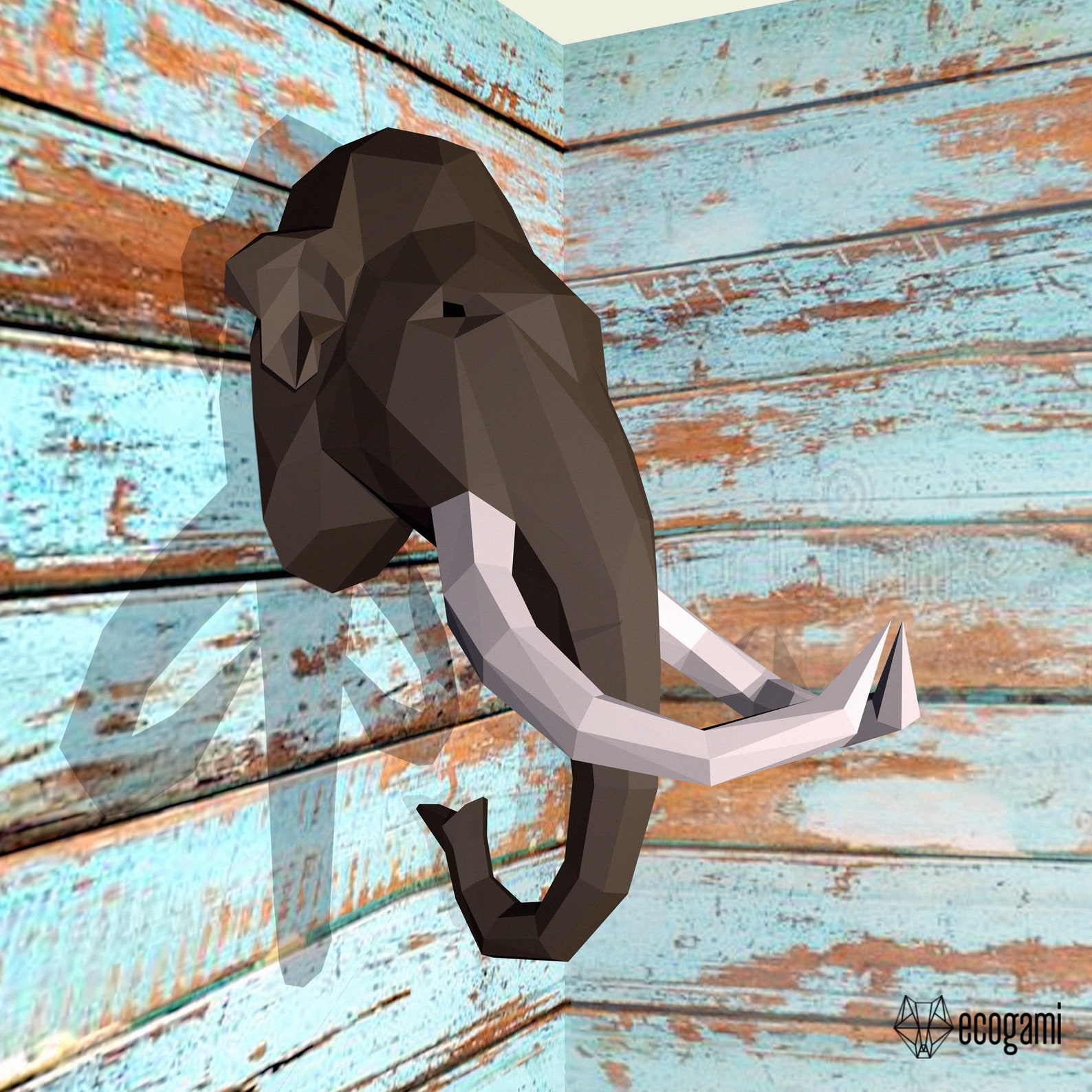 Mammoth Papercraft PDF, DIY Animal Head Wall Trophy, Low Poly 3D ...
