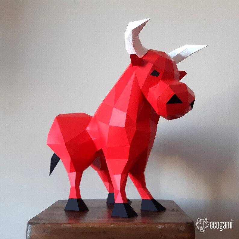Toro escultura papercraft rompecabezas 3D imprimible - Etsy España