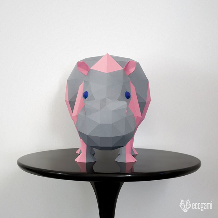 Hippo Papercraft Sculpture Printable 3D Puzzle Papercraft | Etsy