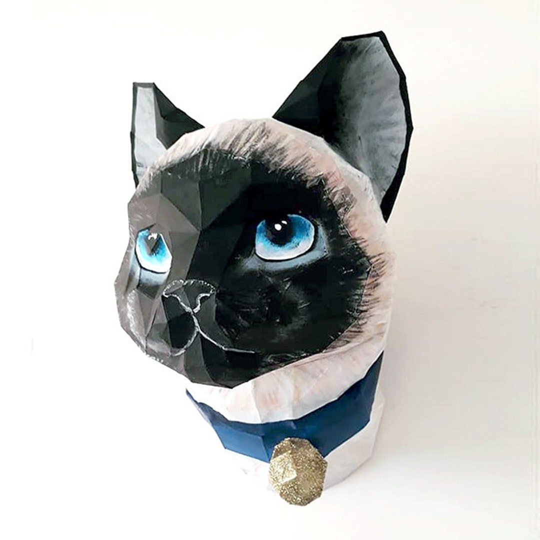 Cat Head Papercraft Sculpture, Printable 3D Puzzle, Papercraft Pdf ...