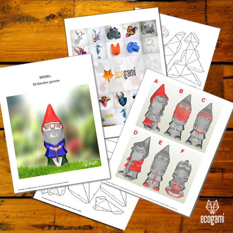 Garden Gnome Papercraft Sculpture, Printable 3D Puzzle, Papercraft Pdf ...