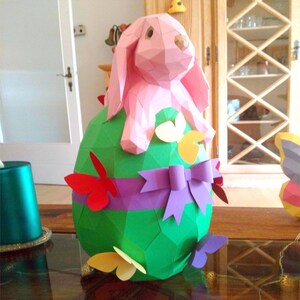 Easter Bunny Egg Papercraft Sculpture, Printable 3D Puzzle, Papercraft ...