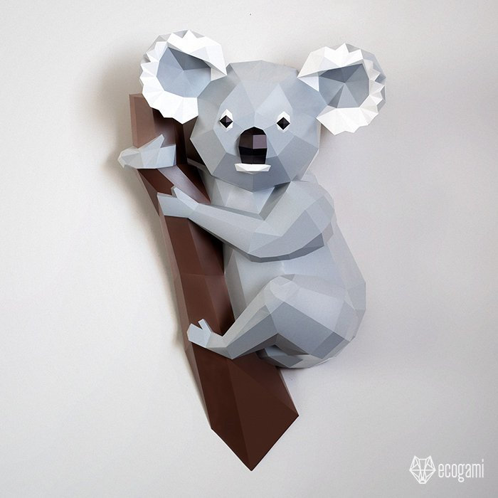 Koala Papercraft PDF, DIY Australian Wall Decor, Low Poly 3D Printable ...