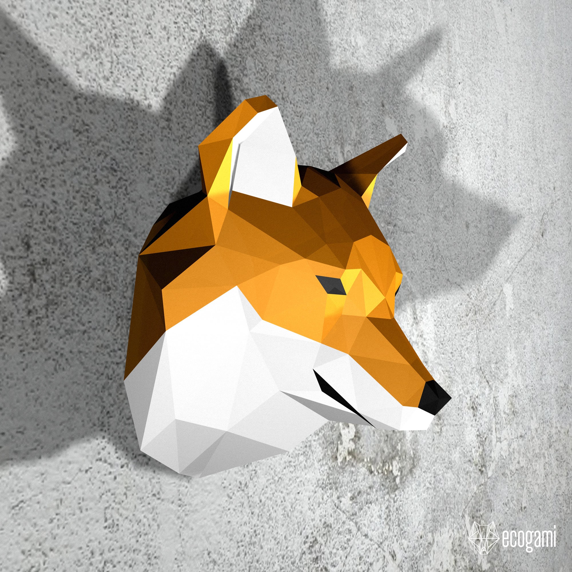 Fox Papercraft PDF, DIY Animal Head Wall Trophy, Low Poly 3D Printable ...