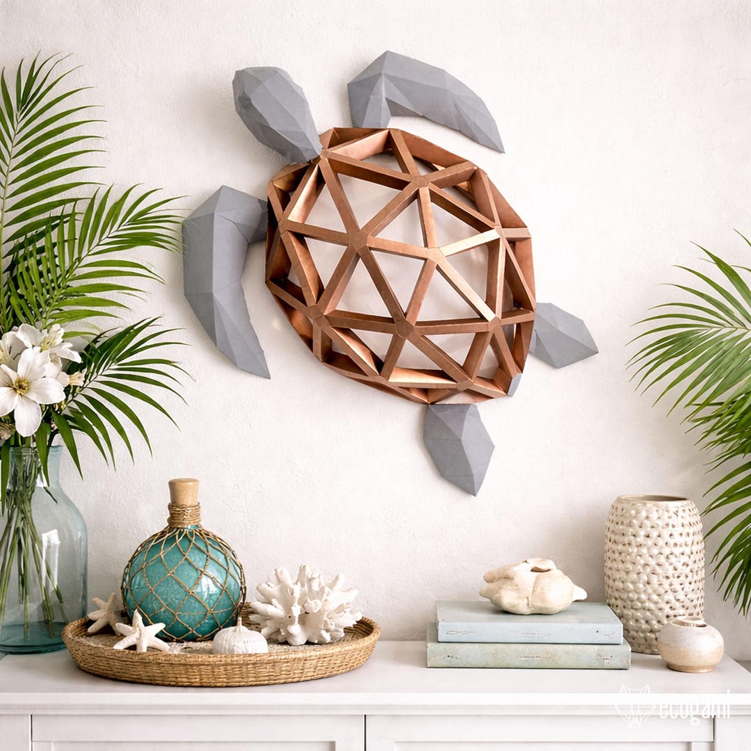 Sea Turtle Papercraft PDF, DIY Marine Wall Decor, Low Poly 3D Printable ...