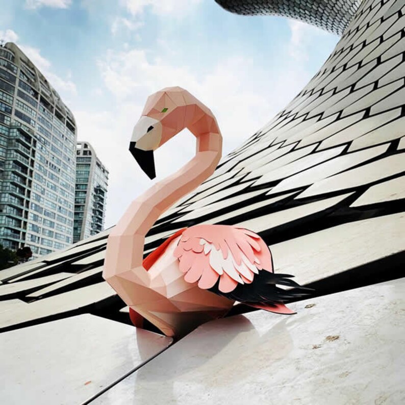 Flamingo Papercraft Template PDF, DIY 3D Paper Flamingo Wall Sculpture ...