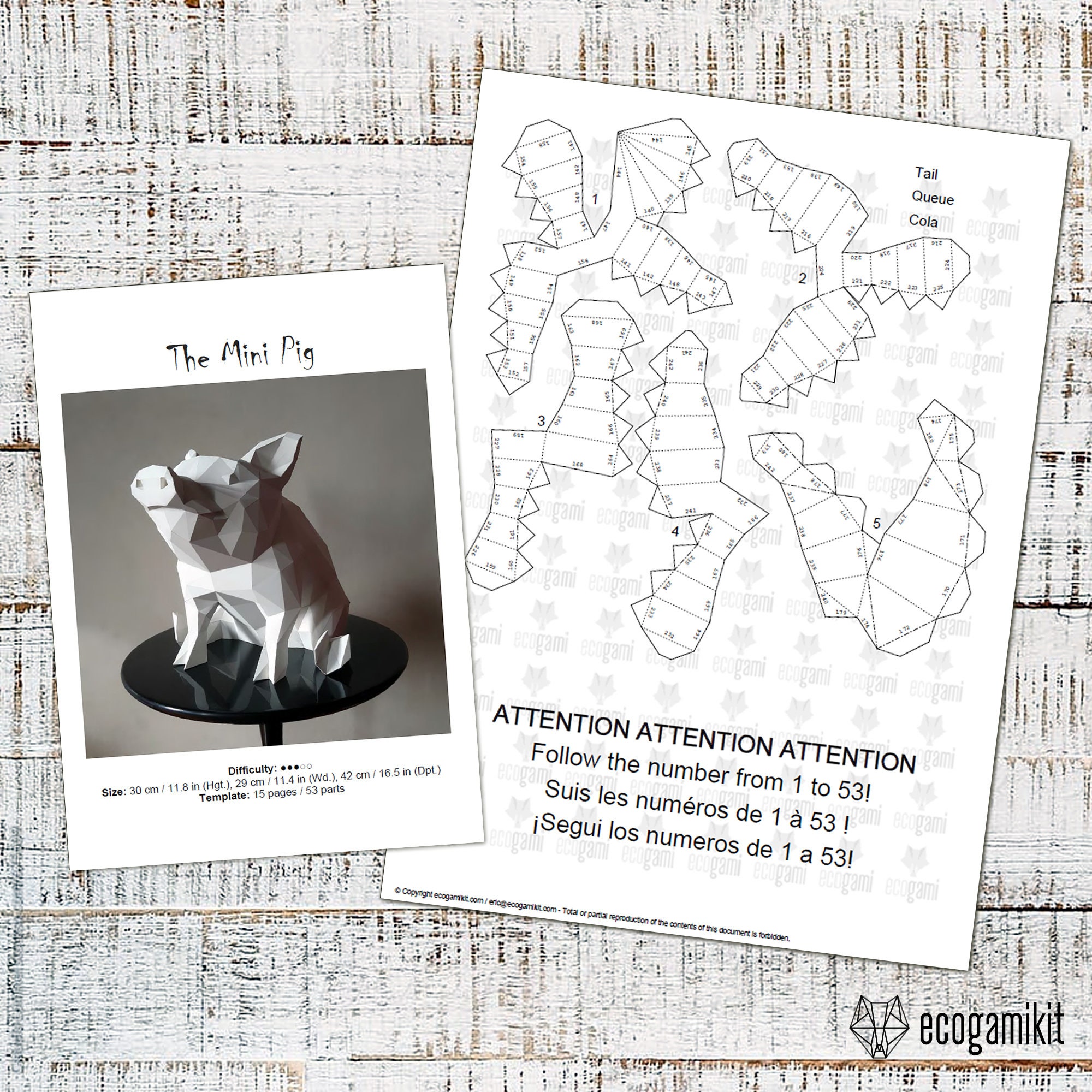 Kit papercraft cerdo 3D DIY, escultura cerdo papel, kit creativo animal ...