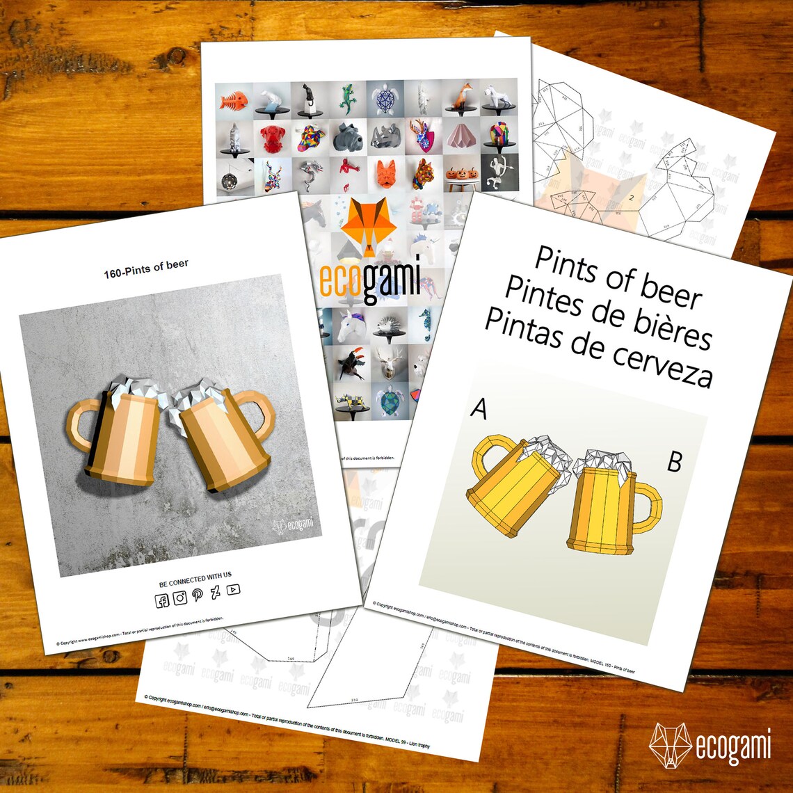 Beer Glasses Papercraft Sculpture, Printable 3D Puzzle, Papercraft Pdf ...