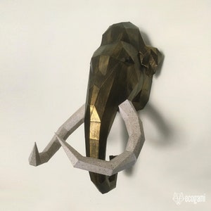 Mammoth Papercraft PDF, DIY Animal Head Wall Trophy, Low Poly 3D ...