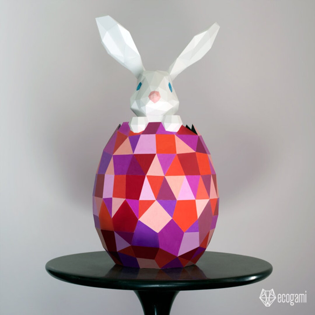 Easter Rabbit Egg Papercraft Sculpture, Printable 3D Puzzle, Papercraft ...
