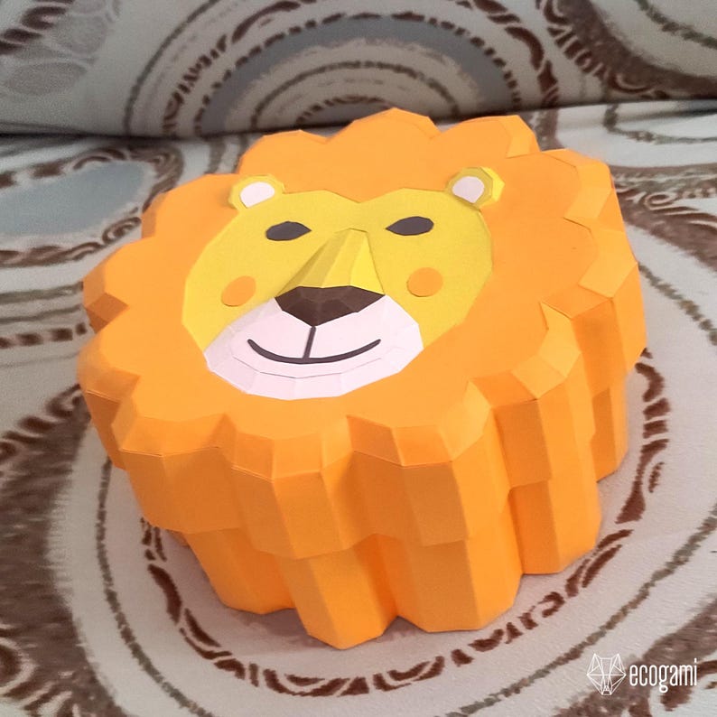 Lion Papercraft Box PDF Template, DIY 3D Paper Lion Storage Box ...