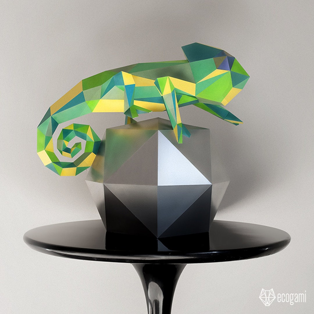 Chameleon Papercraft Sculpture, Printable 3D Puzzle, Papercraft Pdf ...