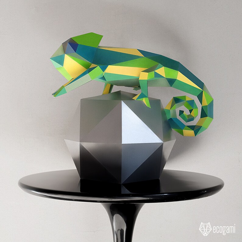 Chameleon Papercraft Sculpture PDF, DIY 3D Paper Chameleon Model ...