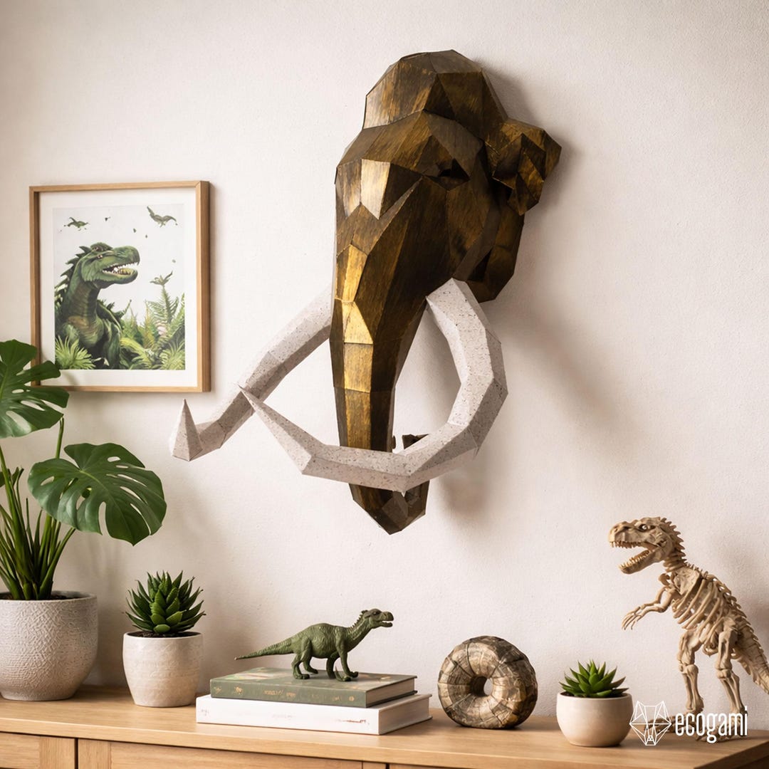 Mammoth Head Papercraft PDF Template, DIY 3D Animal Wall Sculpture ...