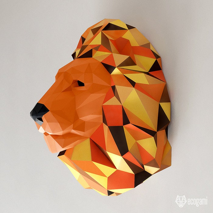 Cabeza de león escultura papercraft rompecabezas 3D | Etsy