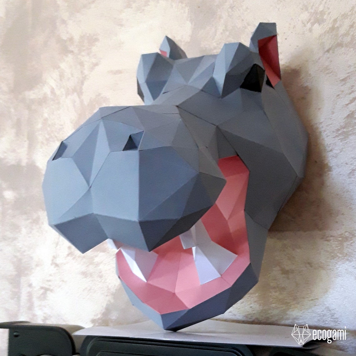 HIPPO HEAD TEMPLATE | Papercraft Hippo Head | 3d Puzzle Hippo Head ...