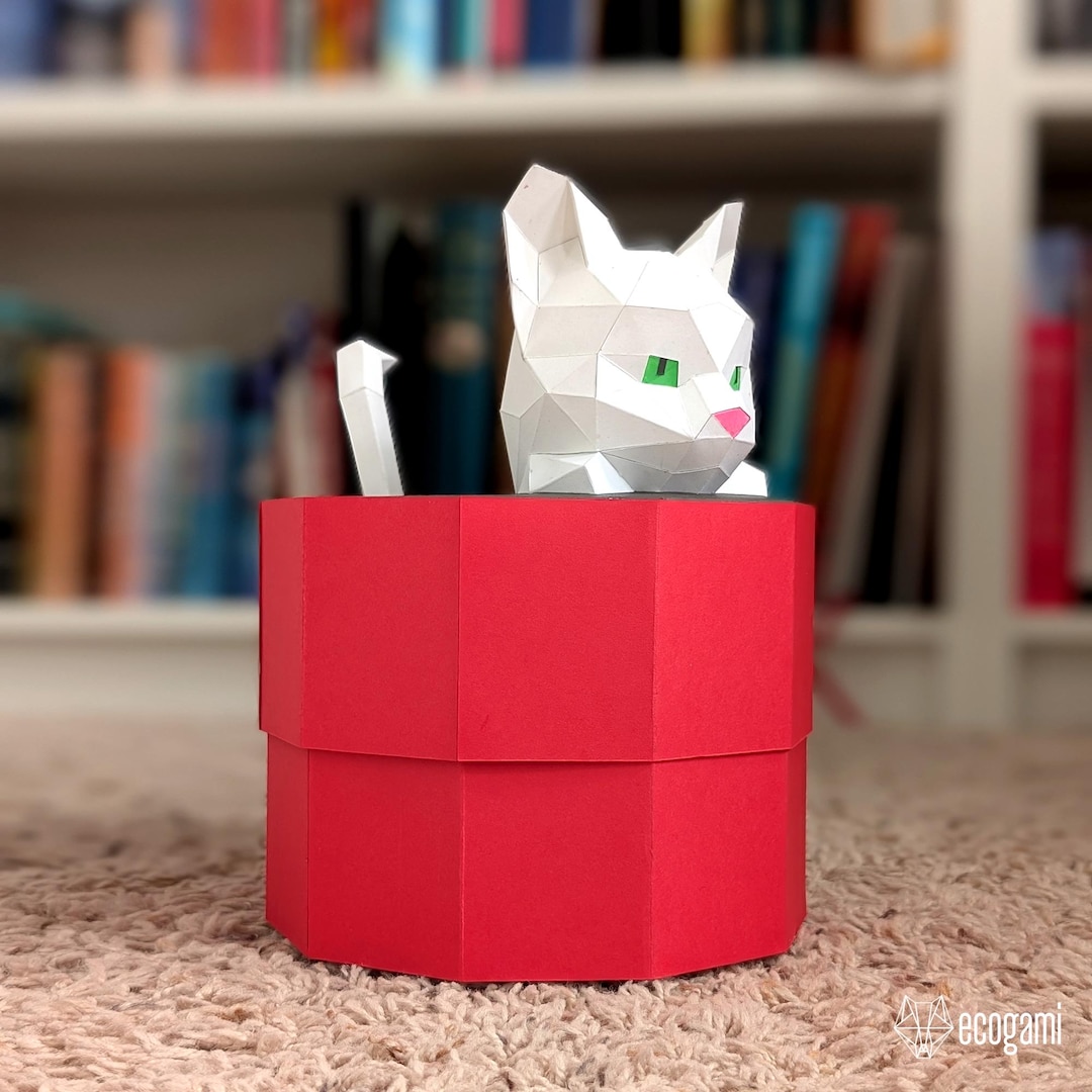 CAT BOX PAPERCRAFT | Diy Cat Box | Pdf Cat Box Template | Printable Cat ...