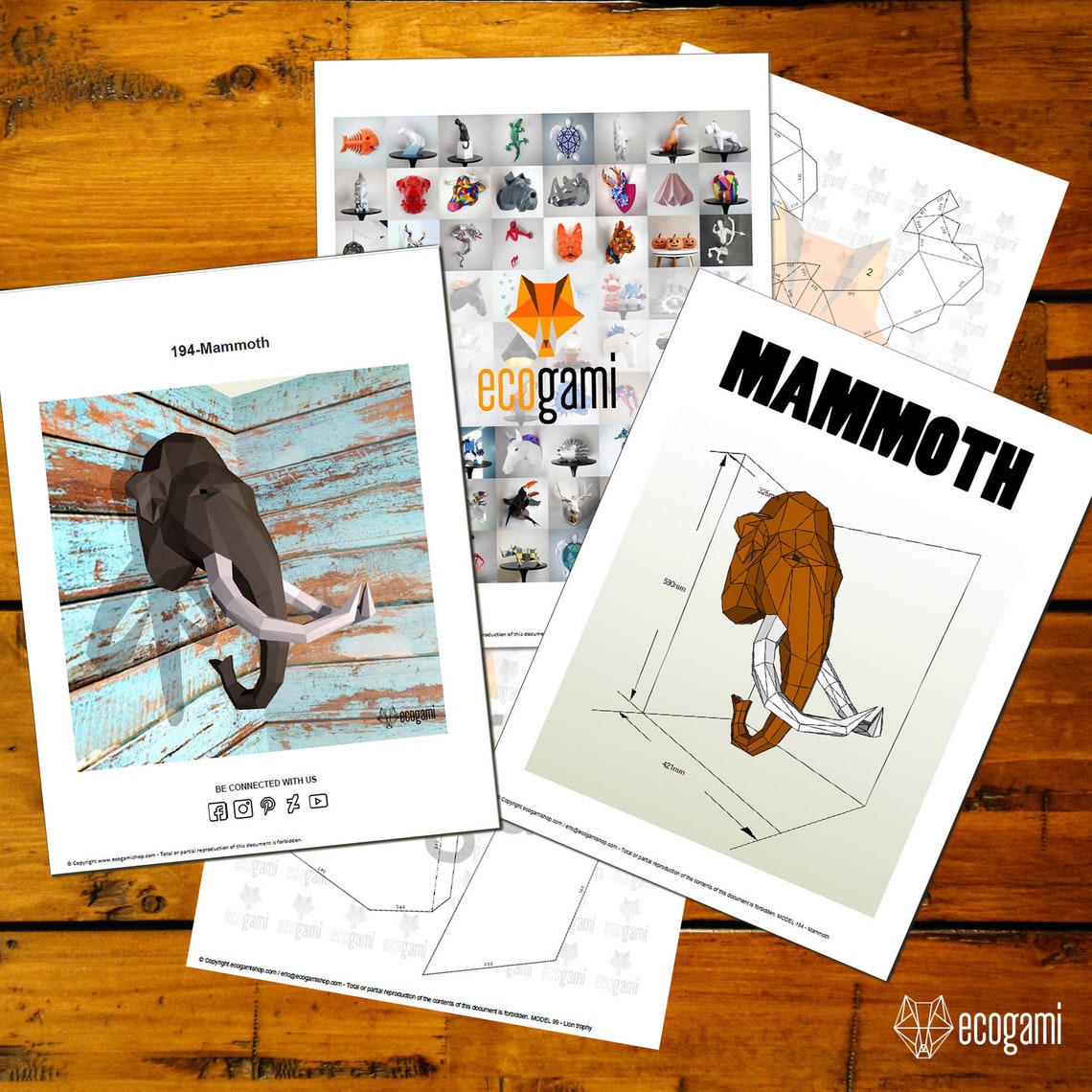Mammoth Papercraft PDF, DIY Animal Head Wall Trophy, Low Poly 3D ...