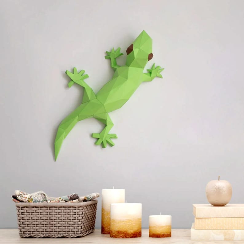 Lizard Papercraft PDF, DIY Reptile Wall Decor, Low Poly 3D Printable ...