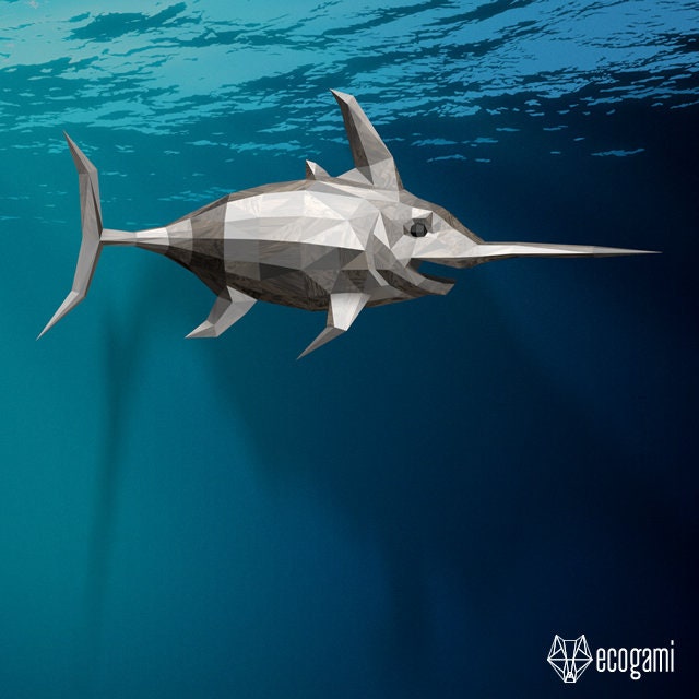 Swordfish Papercraft PDF, DIY Marine Wall Decor, Low Poly 3D Printable ...