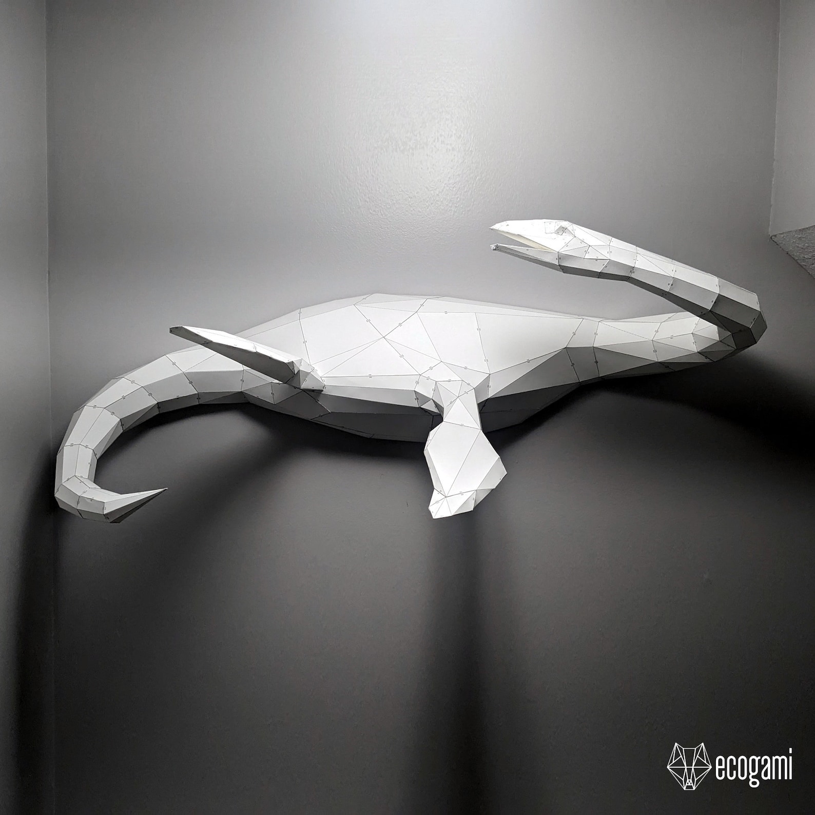 Plesiosaurus Dinosaur Papercraft PDF, DIY Animal Wall Trophy, Low Poly ...
