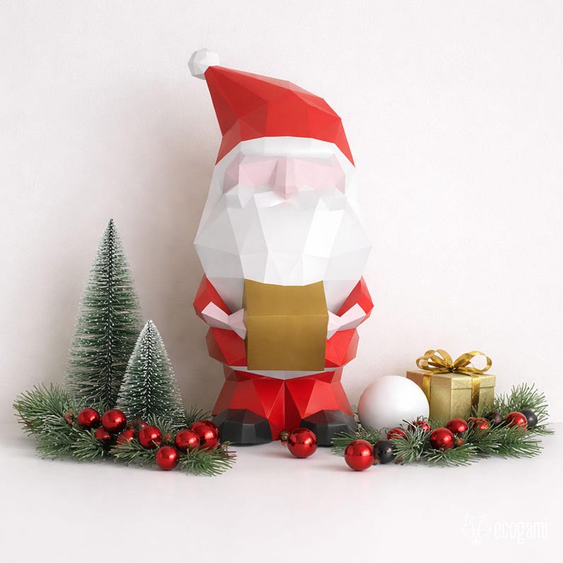 Santa Claus Papercraft Sculpture, Printable 3D Puzzle, Papercraft Pdf ...