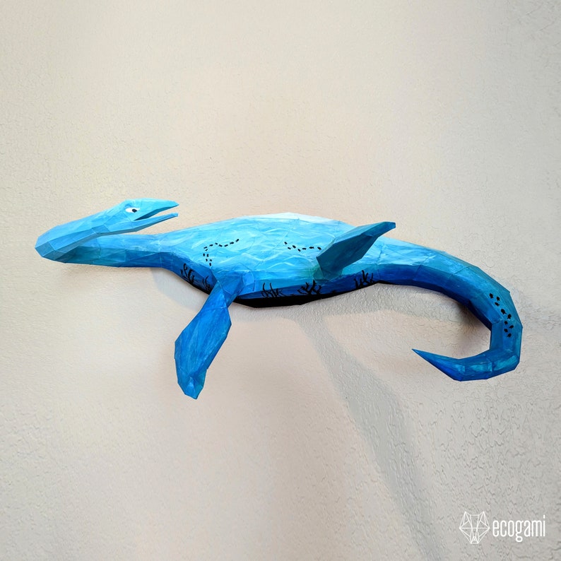 Plesiosaurus Dinosaur Papercraft PDF, DIY Animal Wall Trophy, Low Poly ...