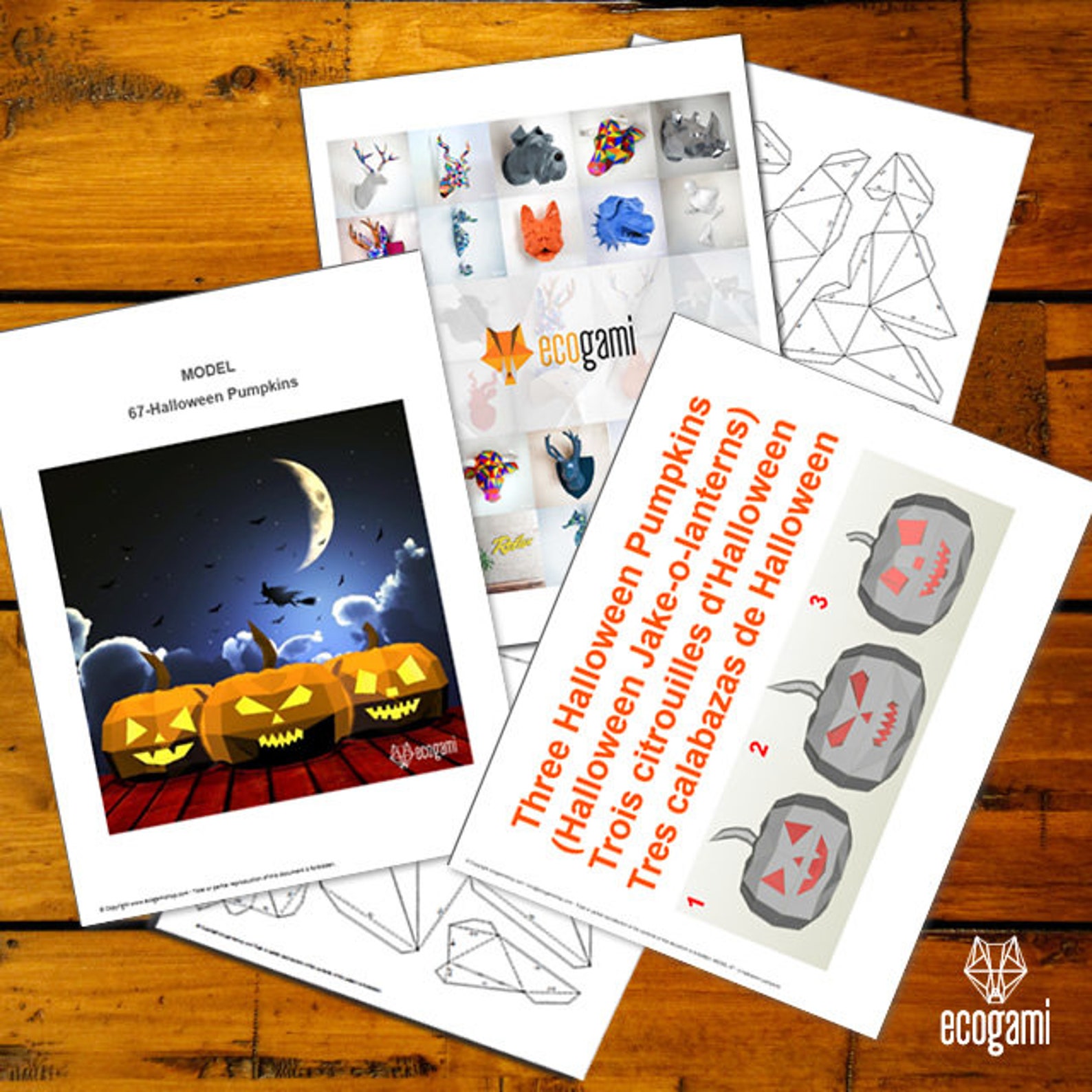 Halloween Pumpkins Papercraft Sculpture, Printable 3D Puzzle ...