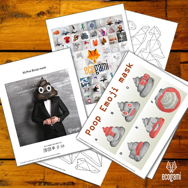 Poop Emoji Mask Papercraft Template PDF, DIY 3D Paper Emoji Costume ...