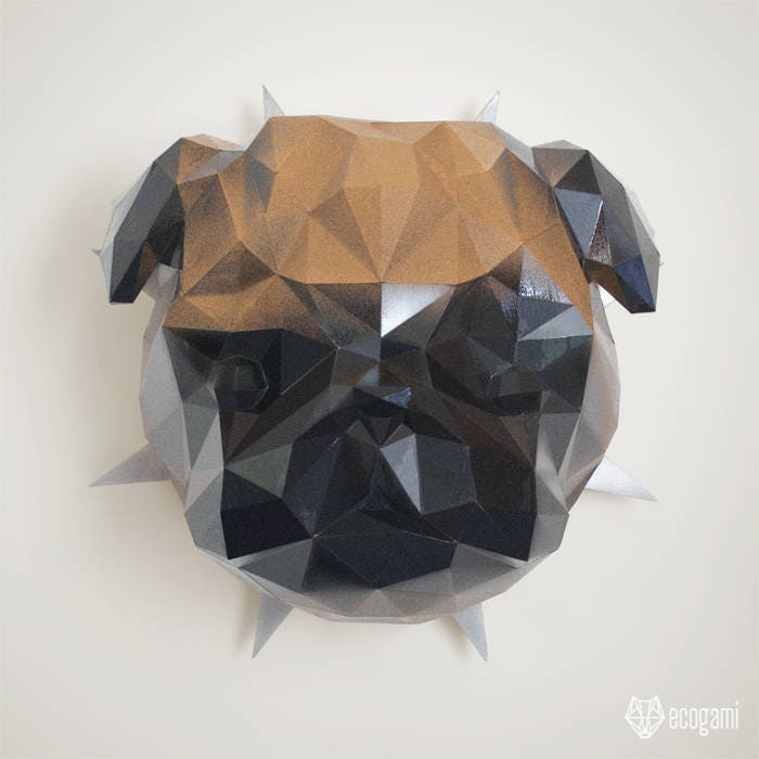 Pug Papercraft Sculpture, Printable 3D Puzzle, Papercraft Pdf Template ...