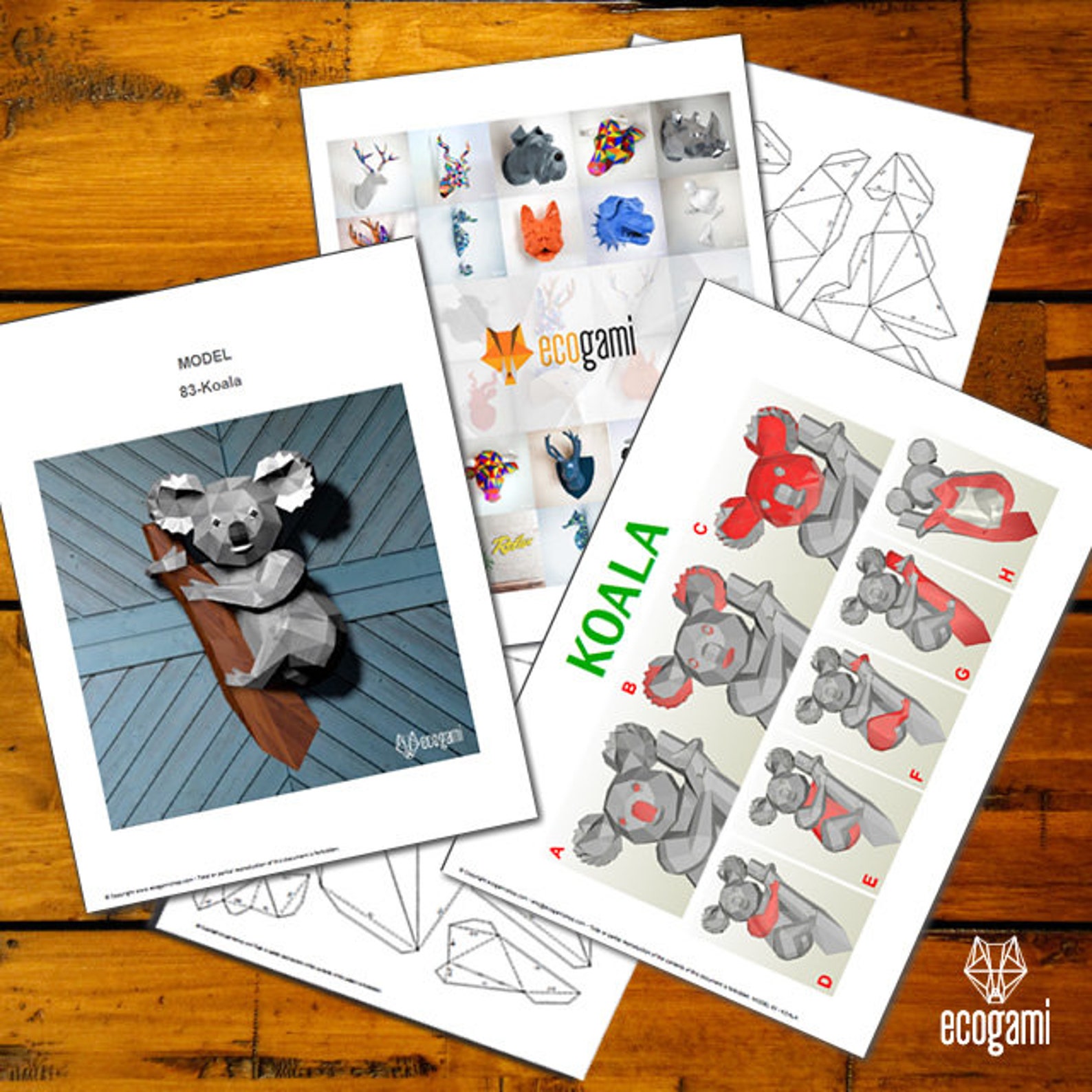 Koala Papercraft PDF, DIY Australian Wall Decor, Low Poly 3D Printable ...