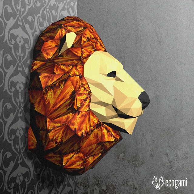 Cabeza de león escultura papercraft rompecabezas 3D | Etsy