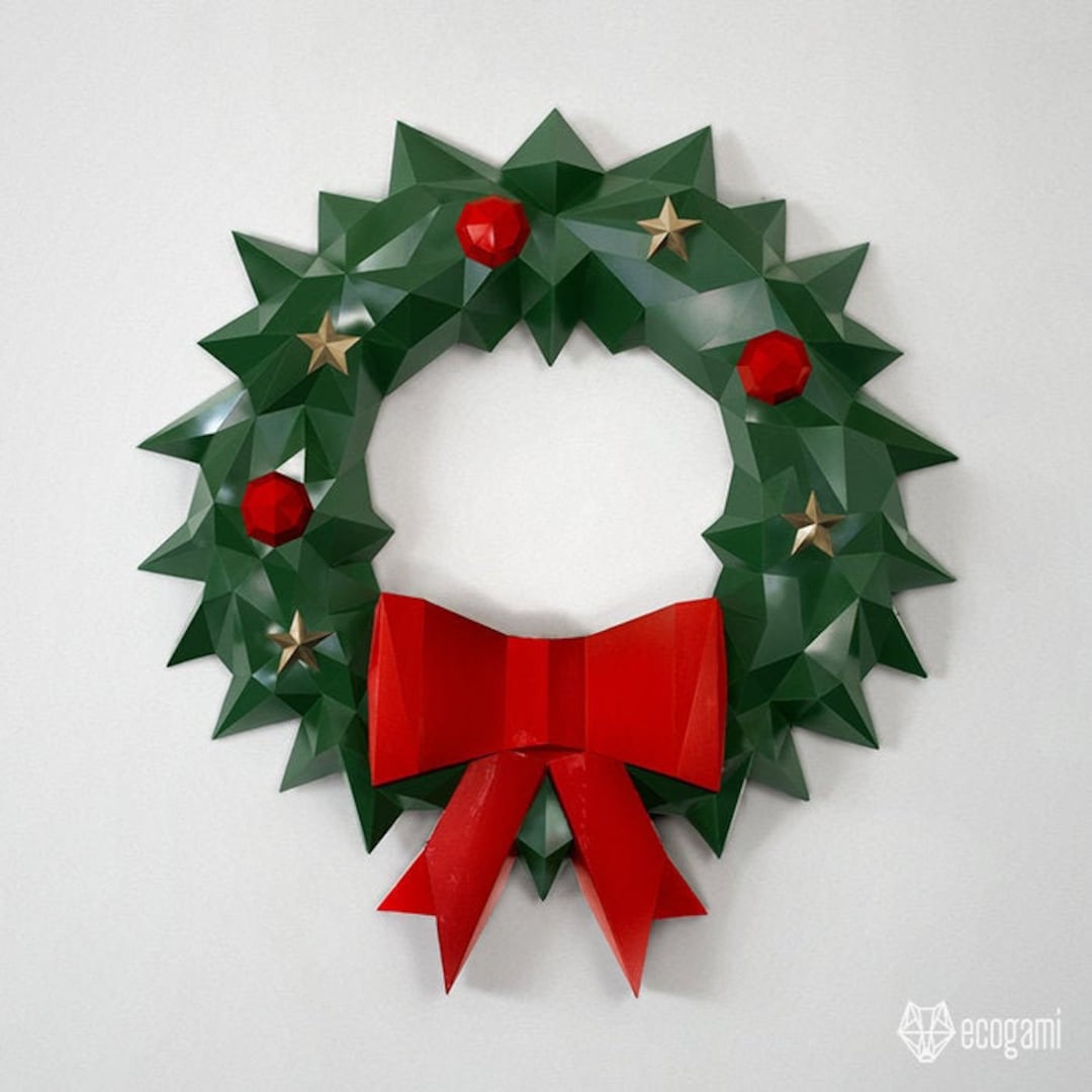 Christmas Wreath Papercraft Sculpture, Printable 3D Puzzle, Papercraft ...