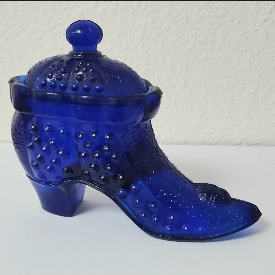 Vintage Cobalt Blue Hobnail Boot With Lid - Etsy