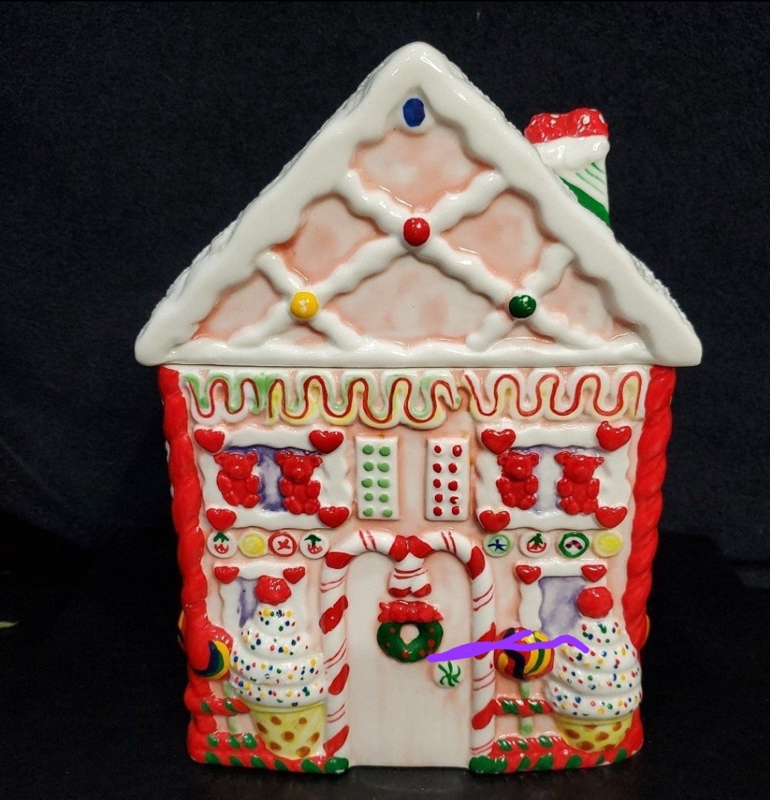 Gingerbread House Ceramic Christmas GINGERBREAD/CANDY House Cookie Jar ...