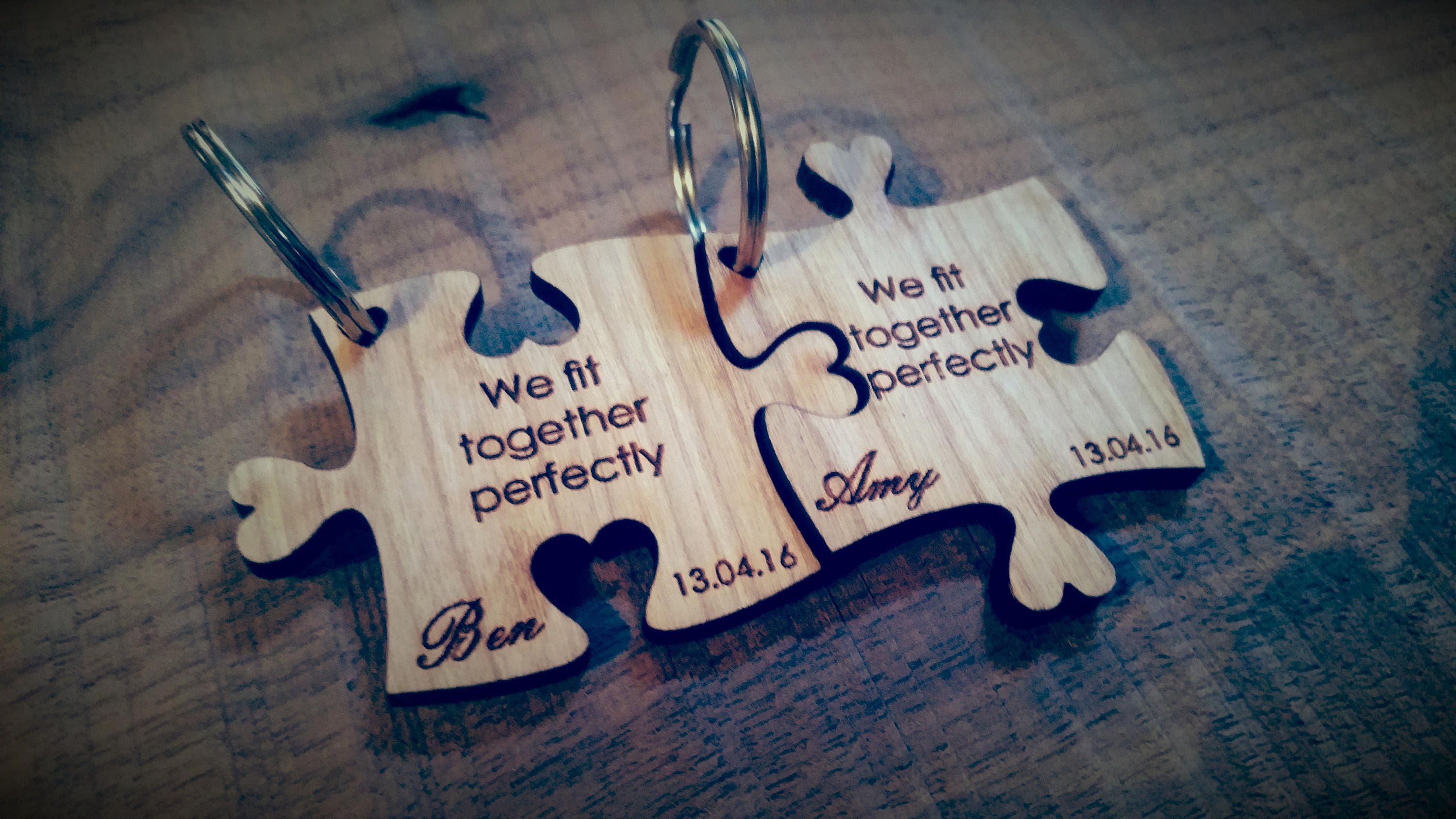 Personalised jigsaw keyrings set of two keyrings engraved | Etsy