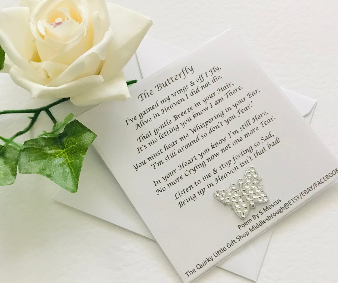 Pocket Butterfly Angel in Heaven Poem Card for Bereavement Gift for ...